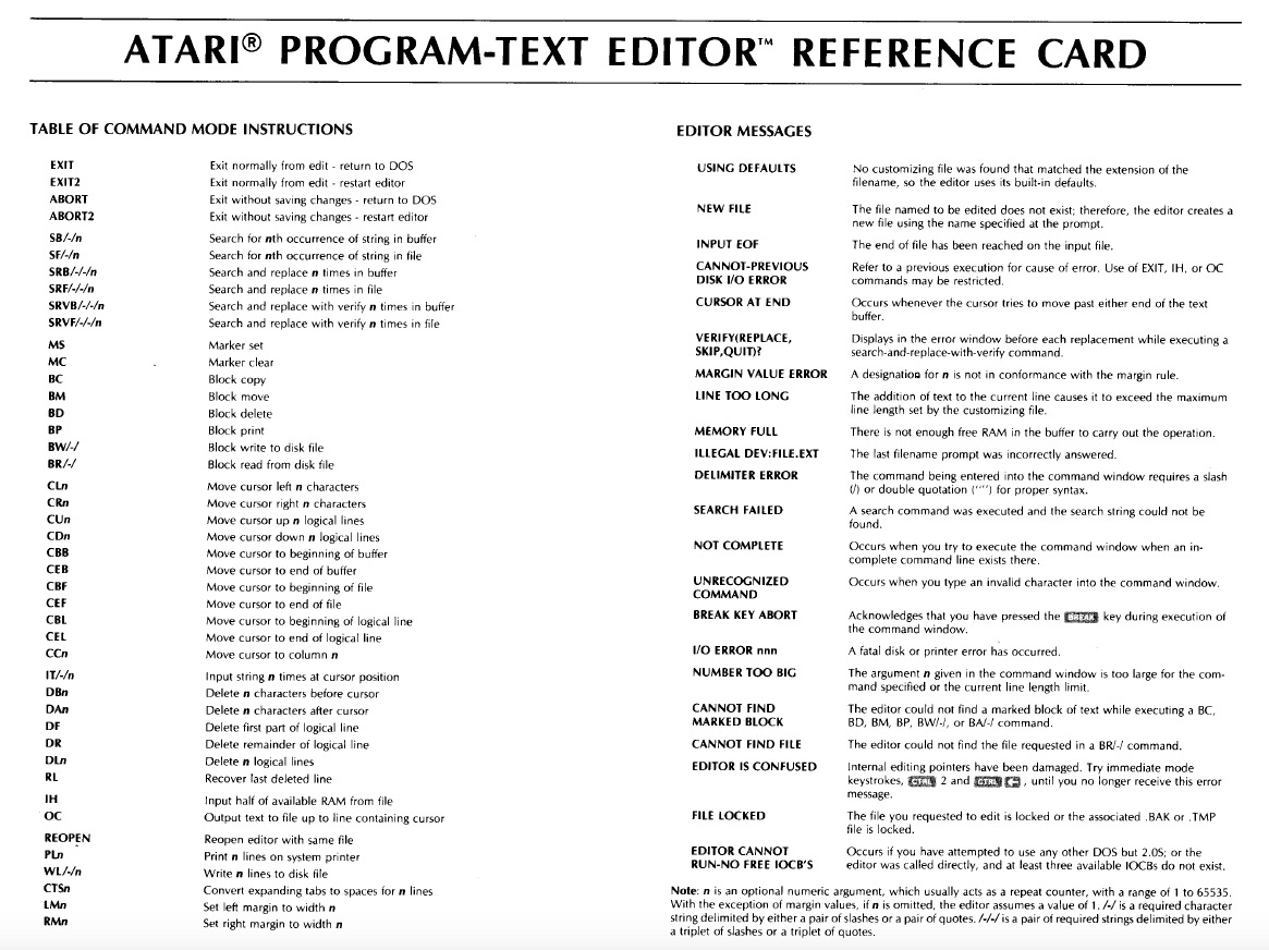 Atariwiki V31 Atariprogram Texteditorreferencecard 